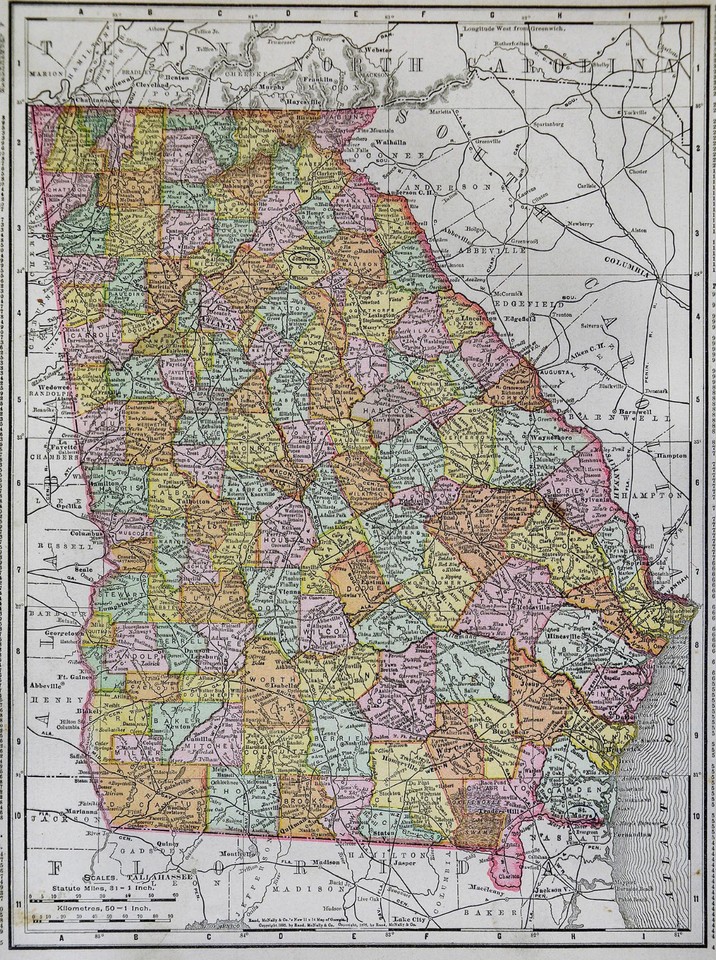 1900 Rand McNally Map - Georgia - Atlanta Savannah Athens Macon ...