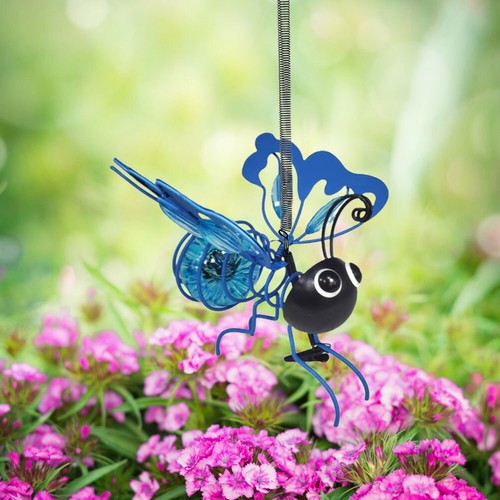 Hanging Bee Solar Garden Lights Decor Metal LED Outside Bugs Garden ...