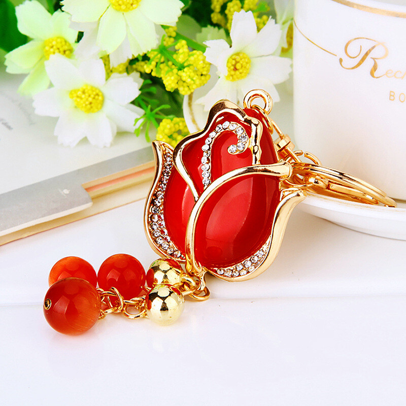 Exquisite Moonstone Tulip Car Keychain Women's Korean Style Metal ...