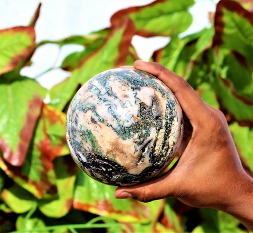 Large 120MM Natural Green Tree Agate Stone Healing Metaphysical Sphere ...