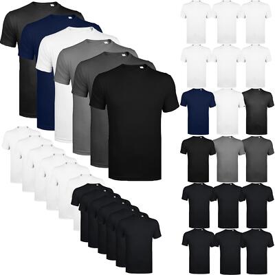 6 PACK Mens T-Shirt 100% Cotton Plain Short Sleeve Tee Top Multi Colors ...