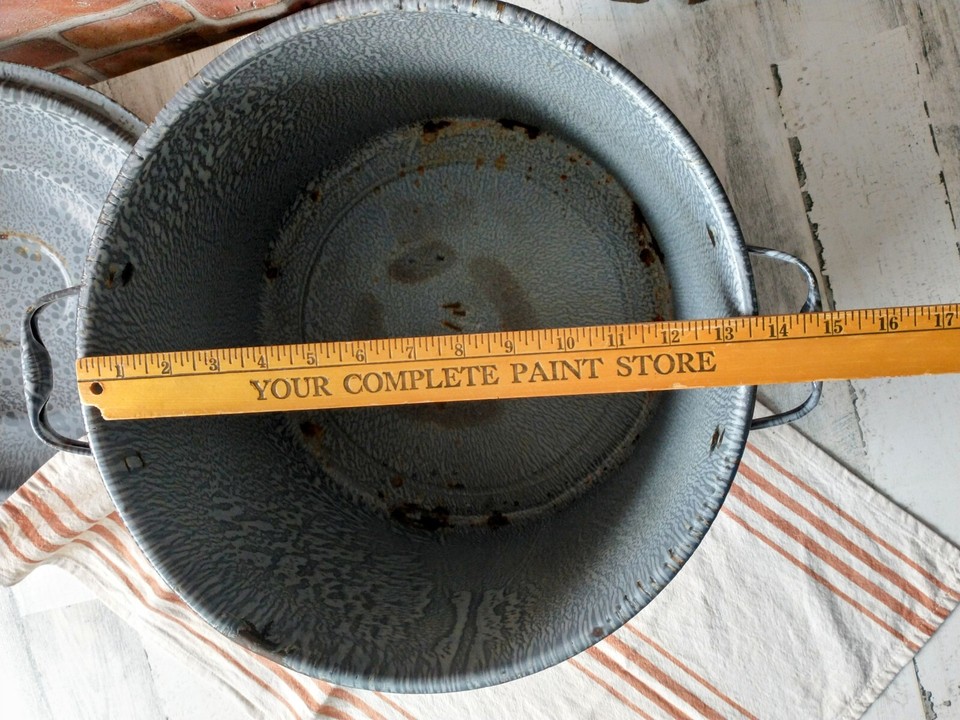 Antique Vintage Gray Graniteware Enamel LARGE Canner W/Original Lid ...