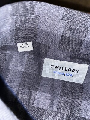 Twillory Shirt Mens L/XL Black Gray Check Plaid Untuckable Tailored Fit ...