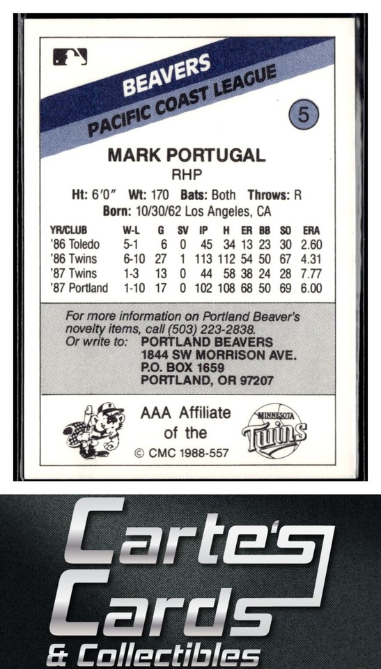 Mark Portugal 1988 CMC Portland Beavers #5 Minnesota Twins | eBay
