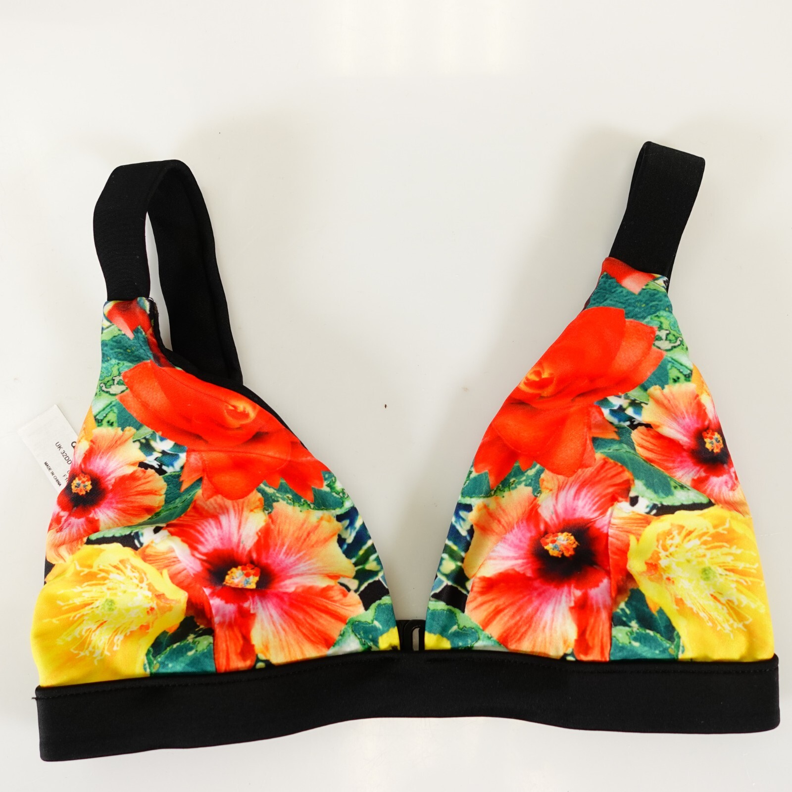 ASOS Black Red Plunge Bikini Top 32DD/E MEDIUM Swimwear Beach Floral ...