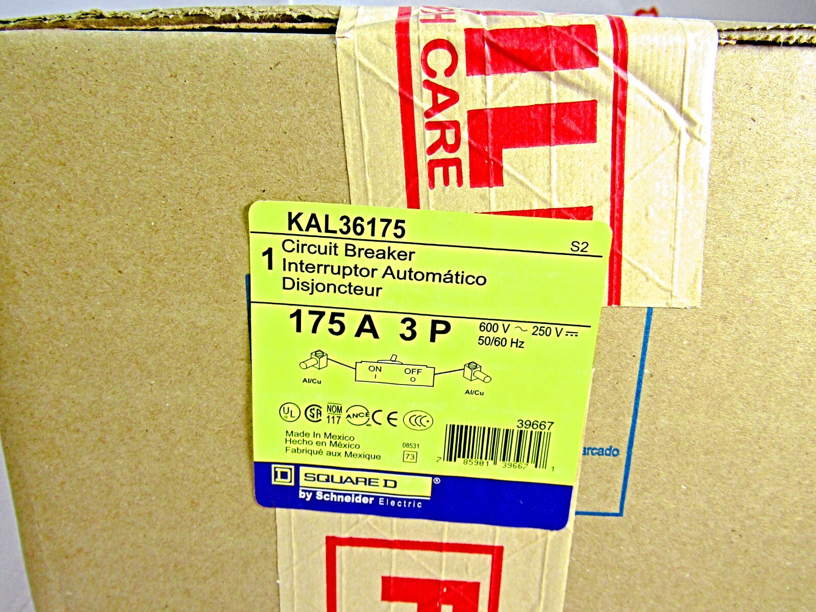 Square D KAL36175 3 Pole 175Amp 600V Molded Circuit Breaker for sale ...