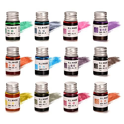 Crystal Glass Dip Pen Ink Set-Dip Pen with 12 Color Ink bottles for Art ...