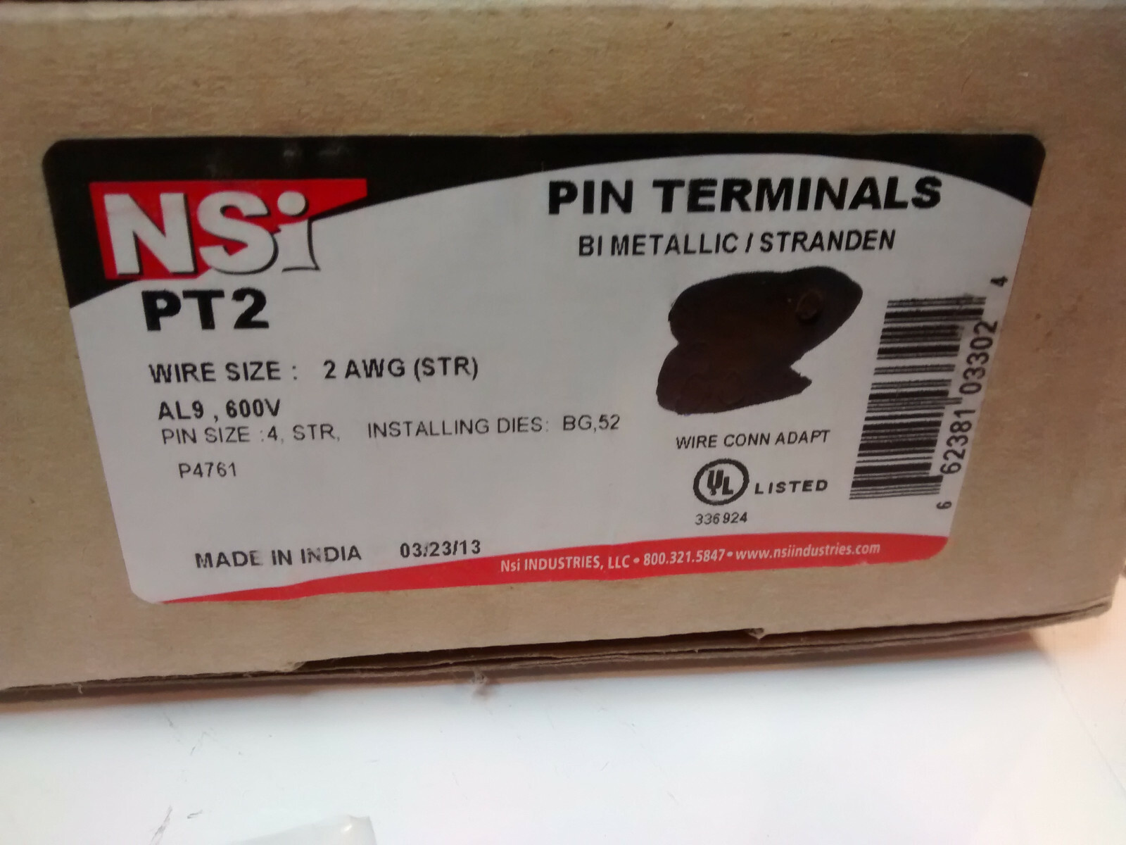 NEW NSI PT2 2AWG Pin Terminal Bi Metallic Aluminum Pin Terminal CU 600V ...