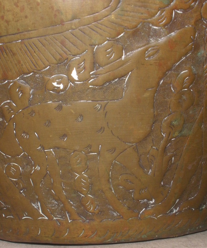 Antique 19th large jardiniere pot Judaica Hebrew decorated lion animals ...