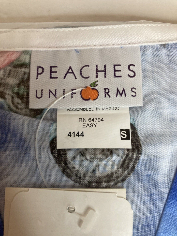 Peaches Uniform Patterned Scrub Top Shirt S Easy Rider Frog Motorcycle ...