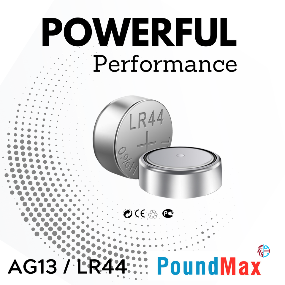 PoundMax AG13 LR44 Batteries 1.5v Alkaline Button Battery Combo Pack ...
