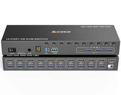 MLEEDA 10-Port HDMI KVM Switch 4K@60Hz with USB 3.0 and EDID Simulation ...