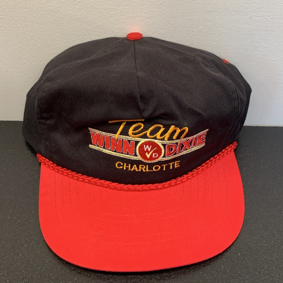 Vintage 90s TEAM WINN DIXIE HAT Black Red Rope Charlotte NASCAR ...