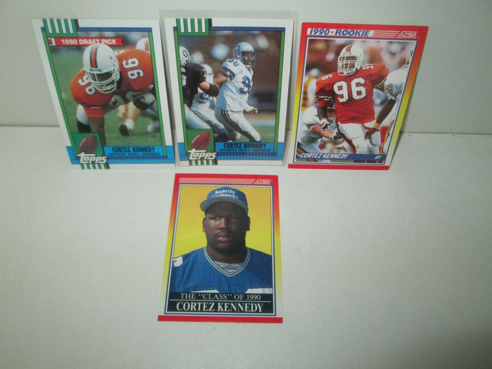 LOT OF 4 CORTEZ KENNEDY 1990 Rookie Cards #44T 334 299 616 SEATTLE ...