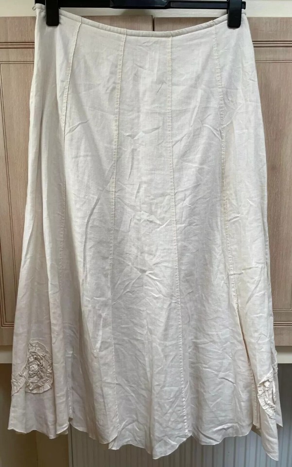 Marks and Spencer M&S Per Una size 14 long cream flare skirt 100% linen ...