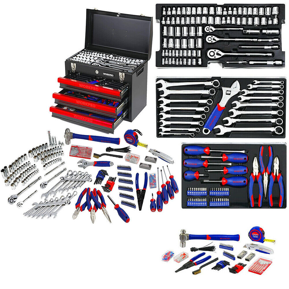 WORKPRO 408 Piece Mechanics Tool Set with 3-Drawer Metal Case Socket ...