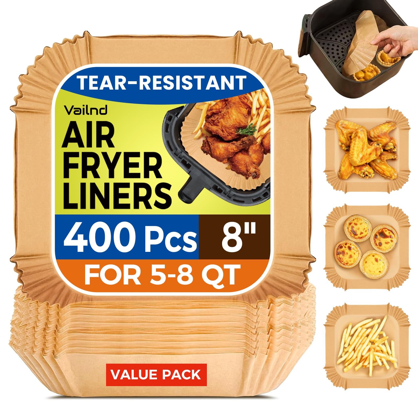 400 Pcs Air Fryer Paper Liners, 8" Square Air Fryer Liners Disposable ...