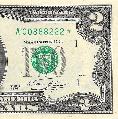 1976 $2 BOSTON STAR * ⭐️ FRN. Crisp & UNCIRCULATED BANKNOTE. Fancy S/N ...