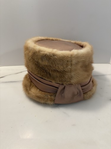 Mink Pill Box Hat Satin Cedar Crest Vintage Fur Winter MOD Regency MCM ...