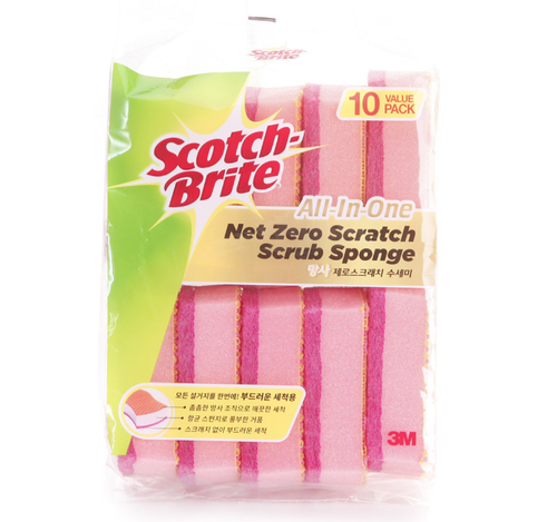 3M Scotch-Brite All In One NET Zero Scratch Scrub Sponge 10pcs Made in ...