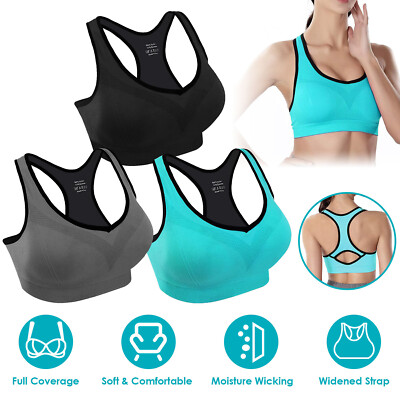 3 Pack Women Paded Sports Bras Seamless Yoga Fitness Push up Bra ...