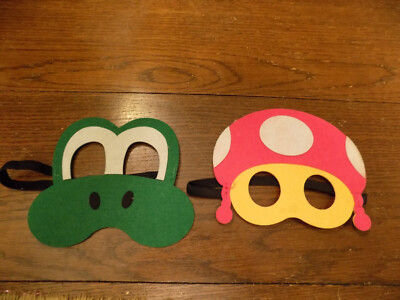 Mario Brother Kids Felt Party Masks Lot 2 Pink Mushroom Toad Yoshi ...
