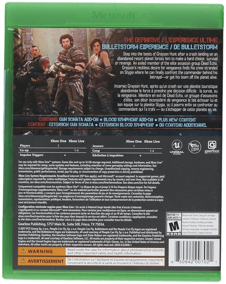 NEW & SEALED - GEARBOX BULLETSTORM FULL CLIP EDITON FOR XBOX ONE ...