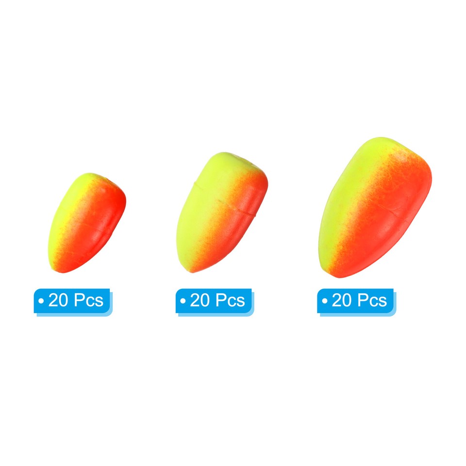 60Pcs 3 Size Floats Fishing, Oval Foam Floats Fishing Rig, Yellow Red ...