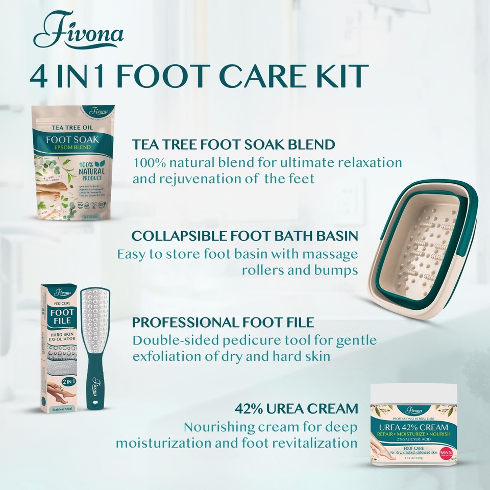 Fivona Foot Care Kit 4 in 1 - Foot Soak Blend, Foot Basin, Foot File ...