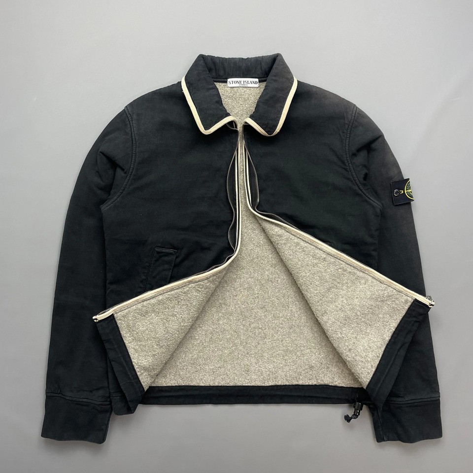 Stone Island Black Cotton Zip Jacket 2XL Pockets Logo Mid Length Men's ...