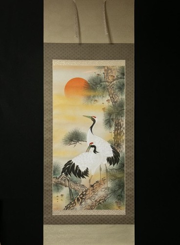 Hanging Scroll Lake People Double Cranes Tea Temple Zen Japanese Art ...