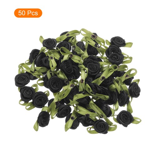 50pcs Black Ribbon Roses 5/8"x1-3/16" Mini Roses for Crafts Artificial ...