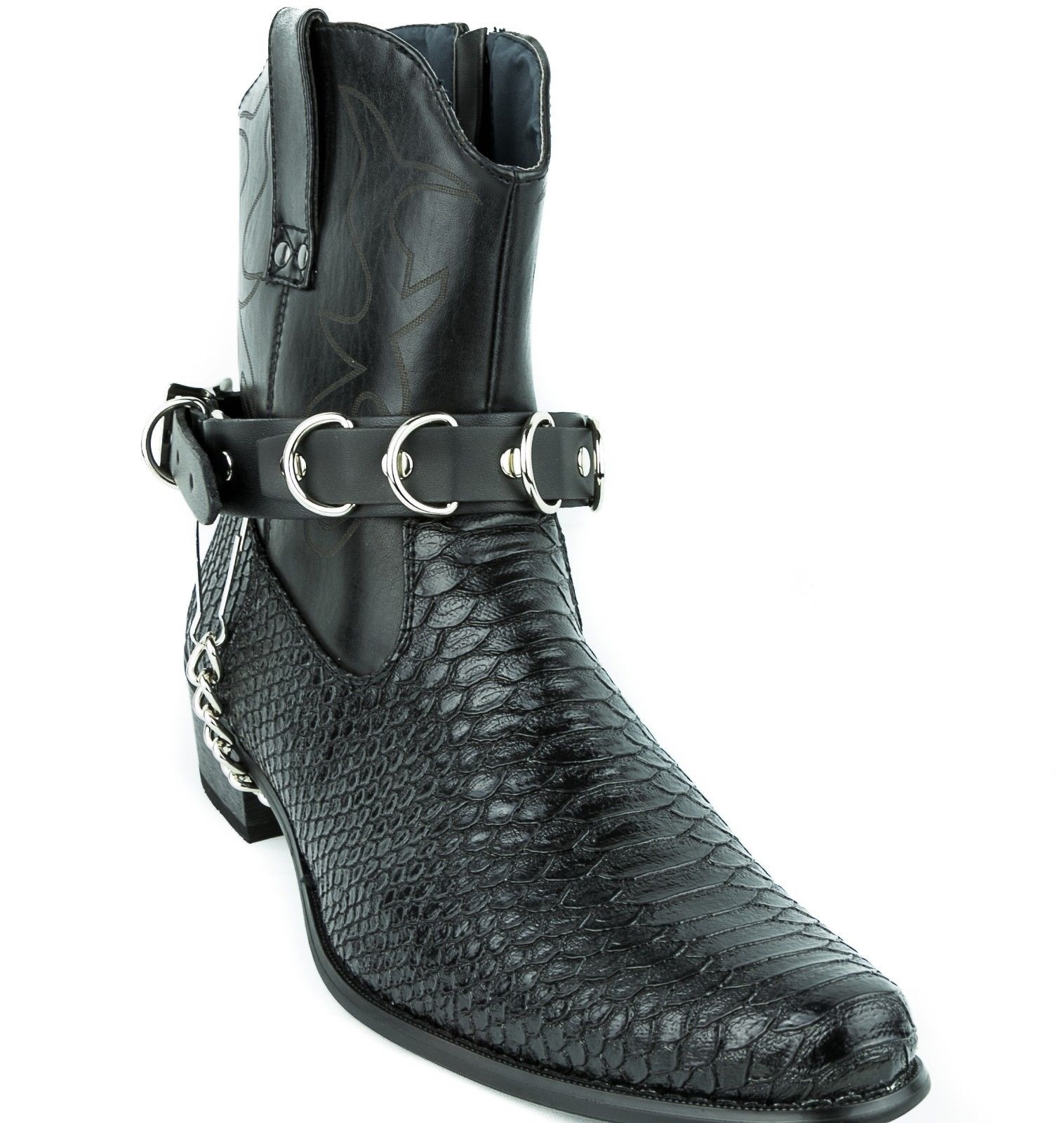 D Ring Boot Strap Genuine Leather with Removable Chain Western Punk ...