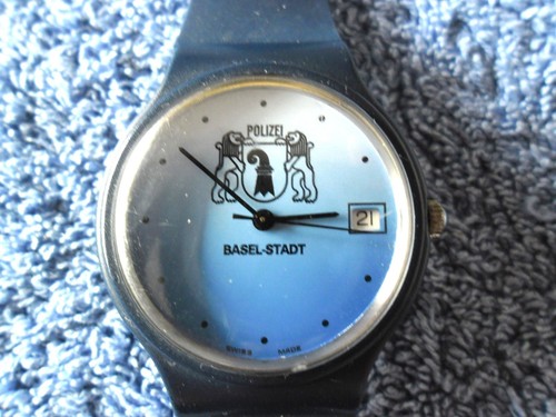 VINTAGE MONTRE style SWATCH POLIZEI BASEL STADT Swiss made Uhr Watch ...