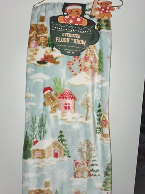 NEW Envogue Christmas Blue GINGERBREAD VILLAGE Super Soft Throw Blanket ...