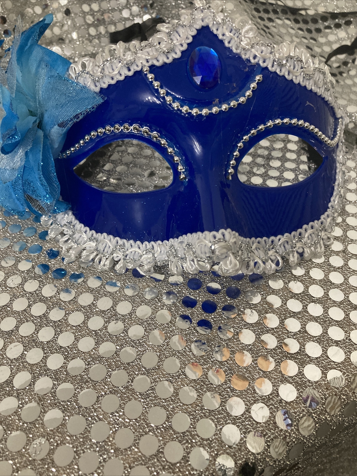 Women Flower Eye Mask Masquerade Ball Party Costume Face blue silver ...