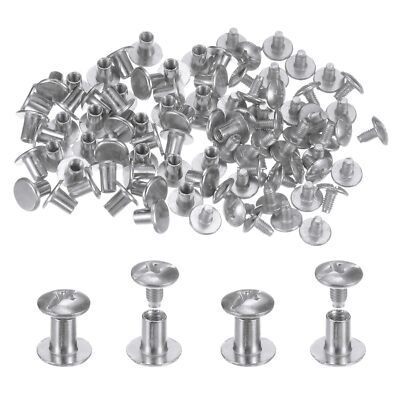 100 Sets Round Flat Head Chicago Screws Buttons Rivet Studs for Leather ...