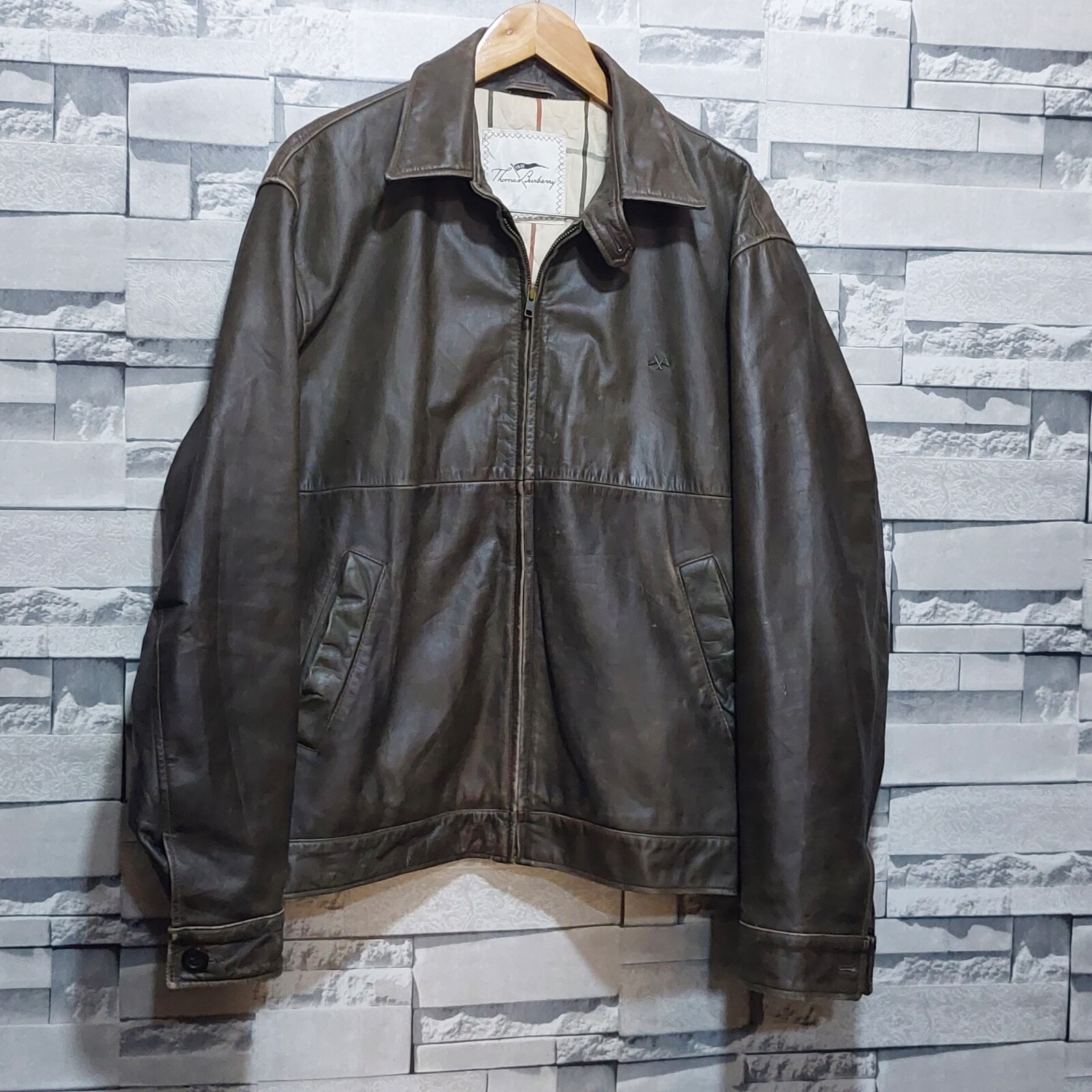 Rare Vintage Thomas Burberry brown leather jacket siz… - Gem