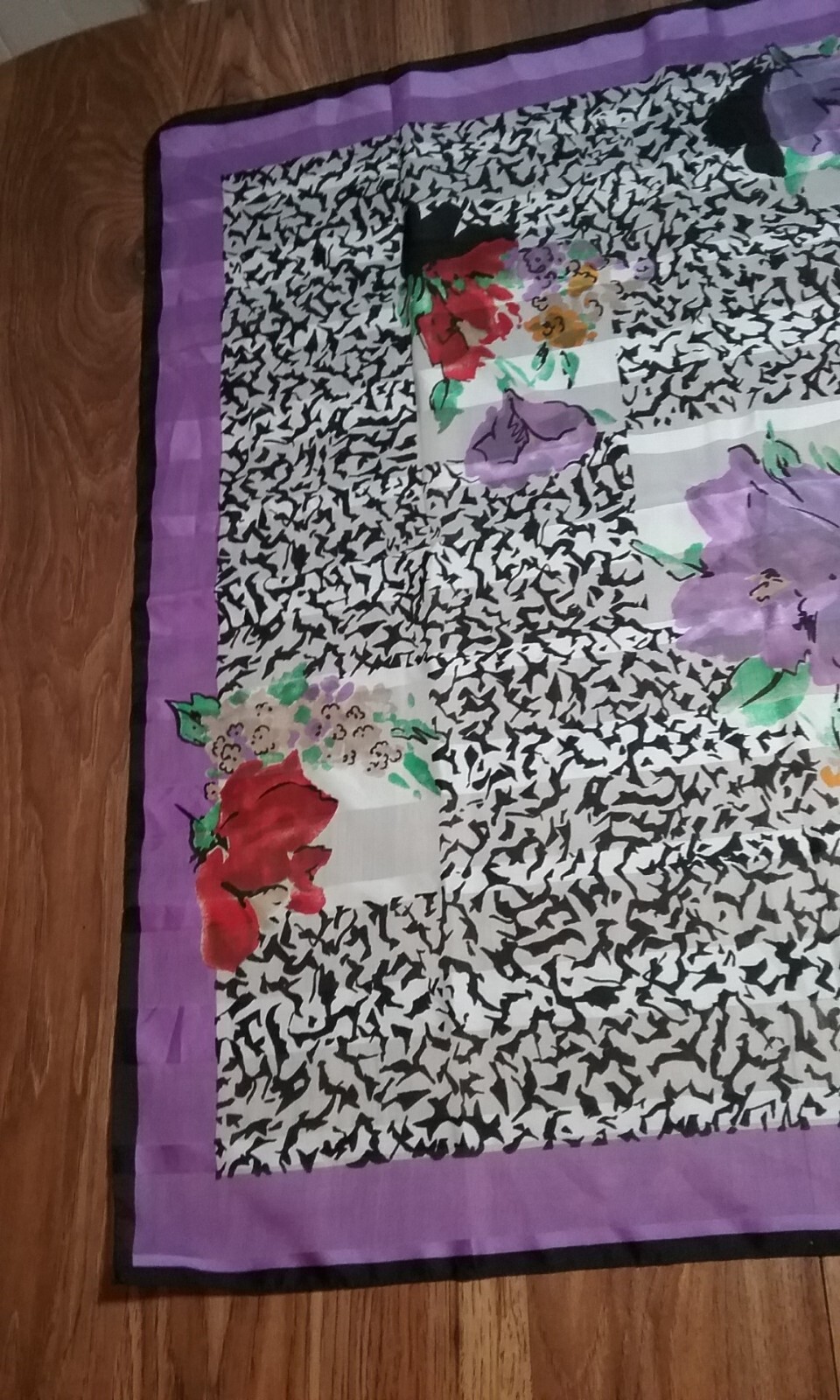 Liz Sinclair Fashion Scarf Abstract Floral Purple Green Black 29.75" x ...