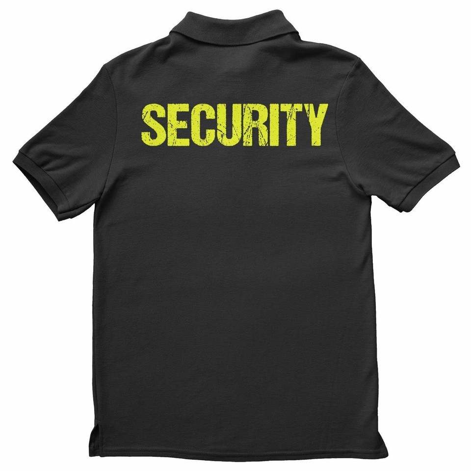 Security Polo Shirt Distressed Front Back Print Mens Tee Staff Event ...