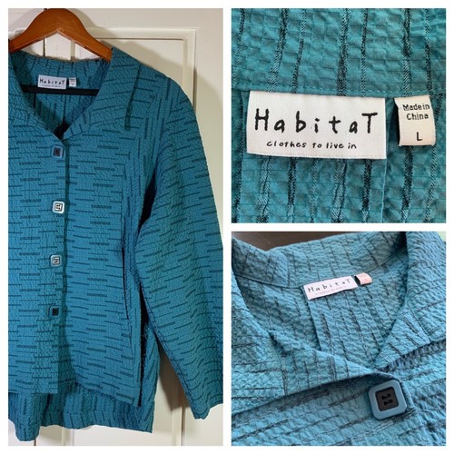 Habitat Textured Button Down Jacket Large Collared Artsy Lagenlook Cool ...