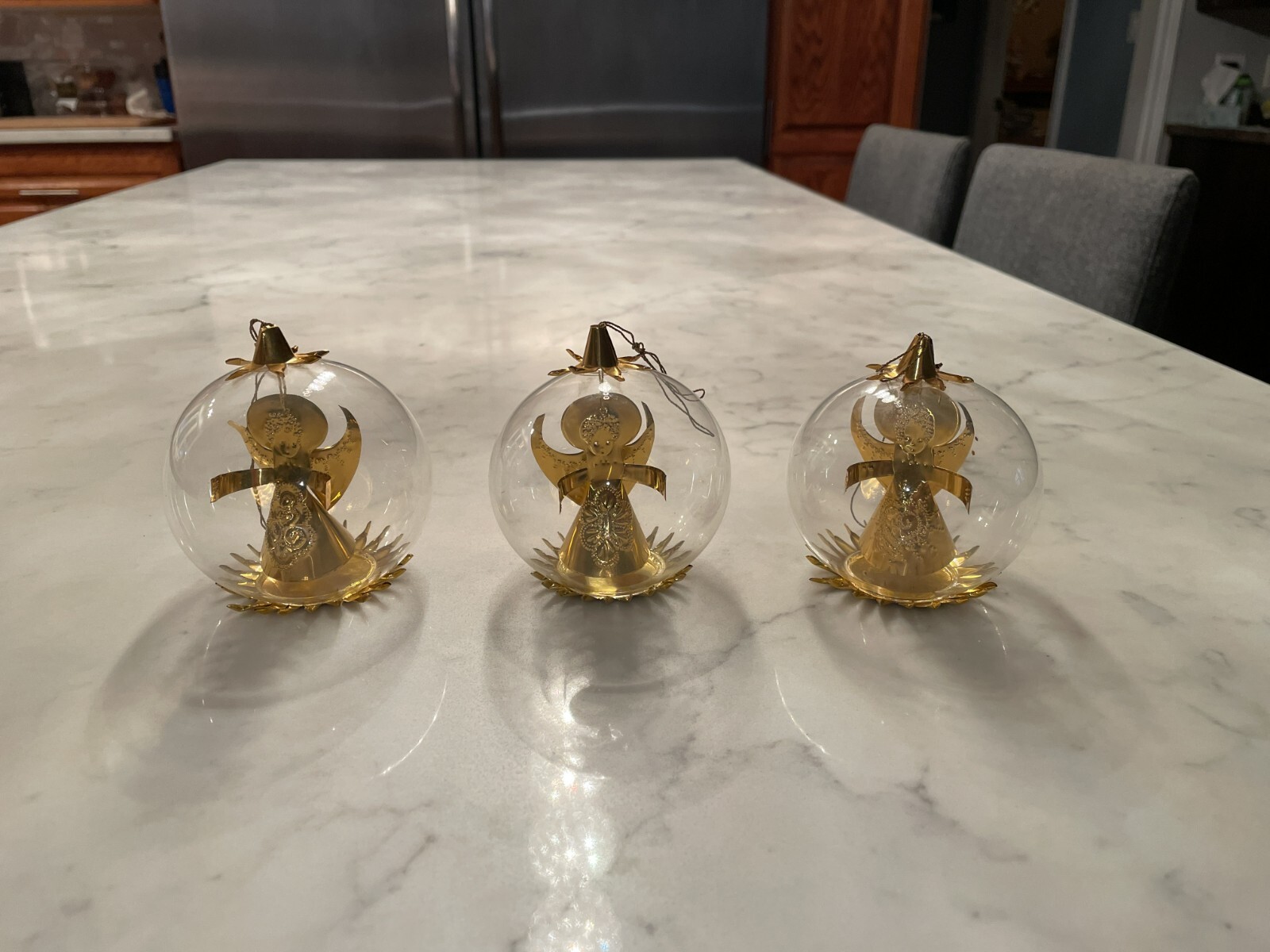 3 Vtg Angel Ornament Resl Lenz Glass Diorama Gold Foil Spinner W ...