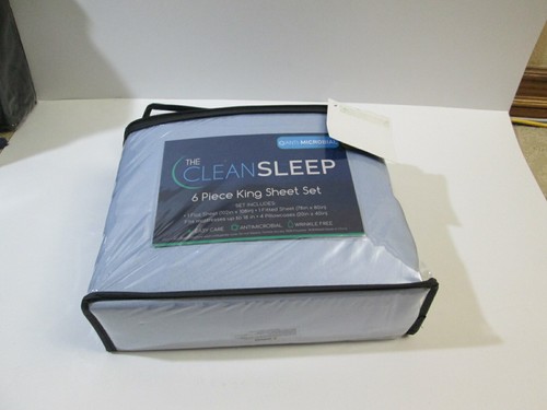 The Clean Sleep Anti-Microbial 6 piece King Sheet Set Blue New | eBay