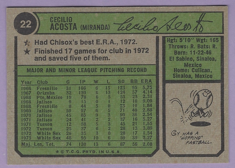 1974 Topps #022, Cy Acosta, NM | eBay