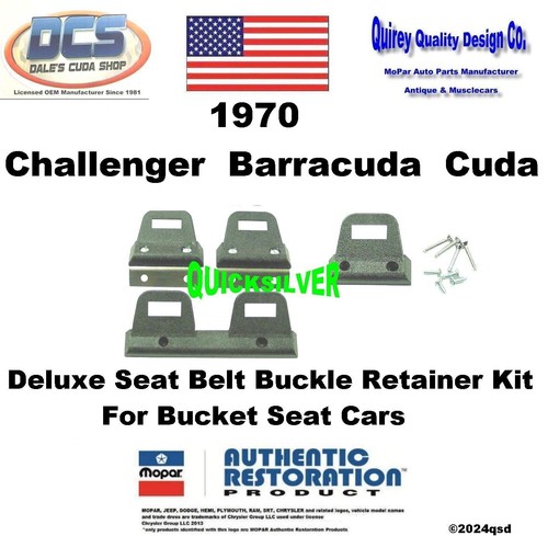 1970 Challenger Cuda Deluxe Seat Belt Pkg Front & Rear Buckle Retainer ...