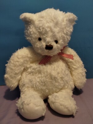 Hallmark TEDDY BEAR White Shaggy Fur 14in Plush Red White Gingham ...