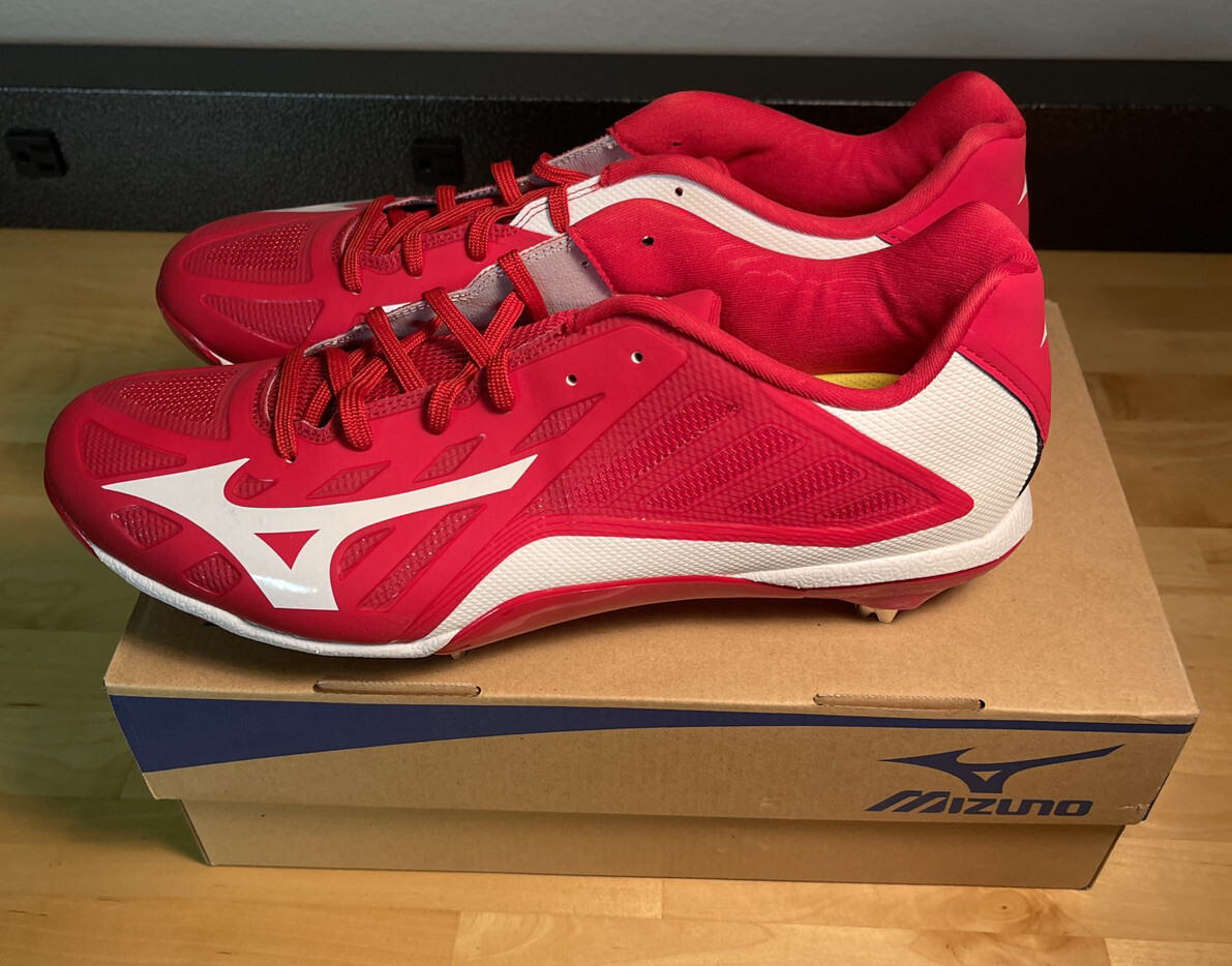 NEW Mizuno Heist IQ Baseball Spikes Metal Cleats Red / White Men’s 12 ...