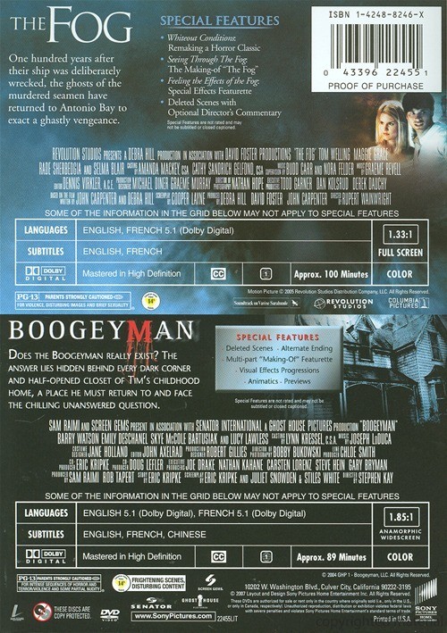 The Fog/Boogeyman (DVD, 2010, 2-Disc Set) Dreadtime Stories Double ...