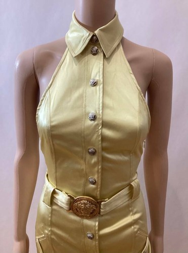 VERSACE SS 2005 RUNWAY LOGO BELTED CUTOUT BACK DRESS SZ 42 STUNNING ...