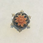 Vintage 3D Plastic Single Pink Flower Very Small Brooch Black Gold Tone ...
